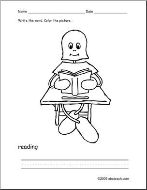 Coloring Page: Write and Color “reading” (ESL) – Abcteach