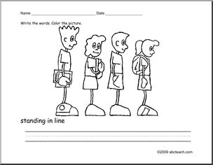 Coloring Page: Write and Color “standing in line” (ESL) – Abcteach