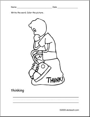 Coloring Page: Write and Color “thinking” (ESL) – Abcteach
