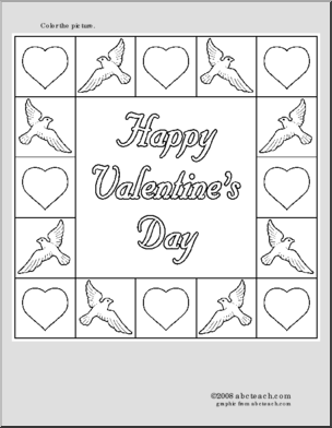 Coloring Page: Valentine’s Day – Doves and Hearts – Abcteach