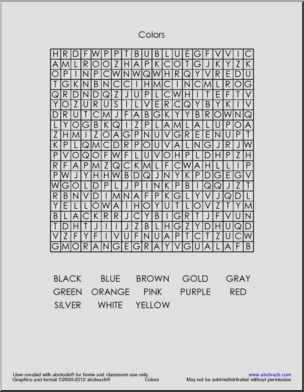Colors: Word Search – Abcteach