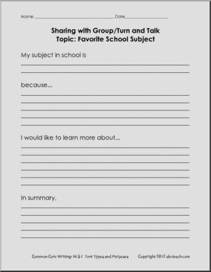 Writing Prompt: Opinion: My Favorite Subject (Grade 3) – Abcteach