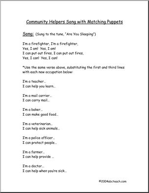 Community Helpers: A Song – Abcteach