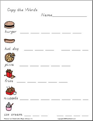 Writing Practice: Fast Food words (DN-Style Font) – Abcteach