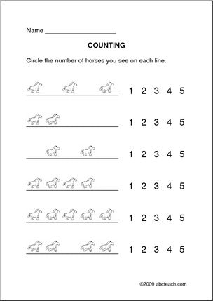 Counting Horses (up to 5) – pre-k/primary Worksheet – Abcteach