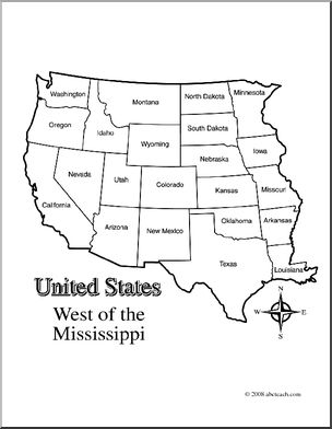Clip Art: US Map: Western States (coloring page) Labeled – Abcteach