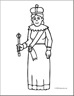 Clip Art: Royal Family: Queen (coloring page) – Abcteach