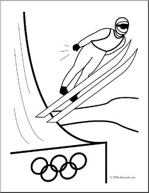 Clip Art: Winter Olympics: Ski Jumping (coloring page) – Abcteach