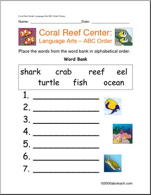 Coral Reef – Language Arts – ABC Order (primary) Learning Center – Abcteach