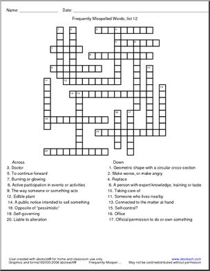 Frequently Misspelled Words (list 11) Spelling Set – Abcteach