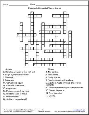 Frequently Misspelled Words (list 11) Word Search – Abcteach