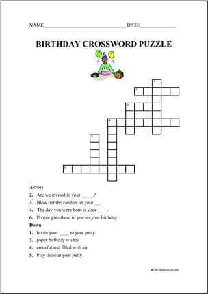 Crossword: Birthday Theme – Abcteach