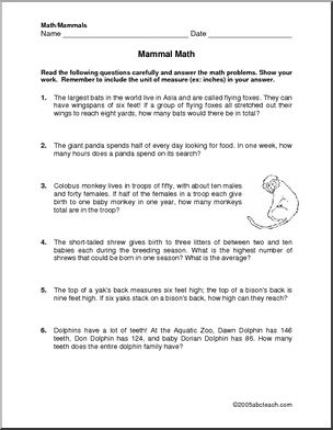 Word Problems – Mammals (upper elementary) – Abcteach