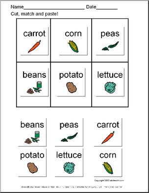 Cut and Paste: Match the Vegetables – Abcteach