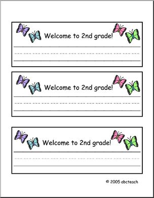 Desk Tag: Welcome to 2nd Grade – butterfly theme – primary lines – Abcteach