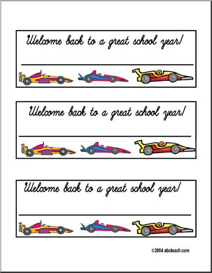 Desk Tag: Welcome Back to a Great School Year (race car) – Abcteach