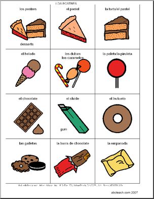 Spanish: Poster de vocabulario: Postres (elementaria) – Abcteach