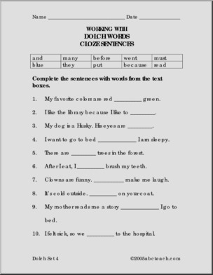 Reading Comprehension Cloze Dolch Words 2′ Interactive Notebook – Abcteach