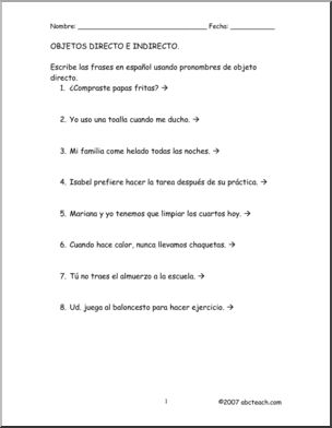 Spanish: Pronombres de Objeto Directo e Indirecto – PrÂ·ctica 2 ...