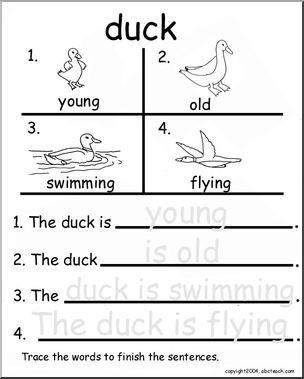 Beginning Writing Practice, Set 6 – trace (duck) – Abcteach