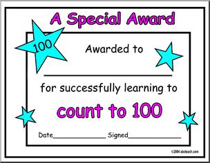 Certificate: Counting to 100 (preschool) – Abcteach