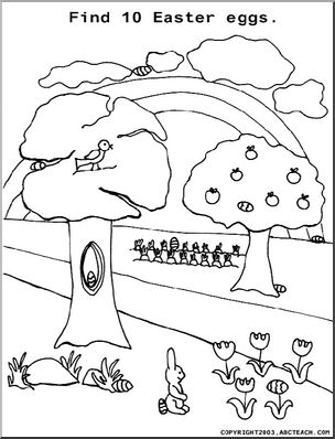 Coloring Page: Find the Hidden Easter Eggs – Abcteach