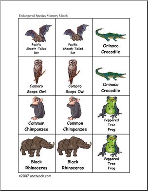 Memory Game: Endangered Animals (elem/upper elem) – Abcteach