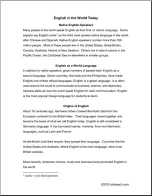 Reading Comprehension: English in the World (ESL) – Abcteach