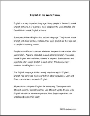 Reading Comprehension: English in the World (ESL) – Abcteach