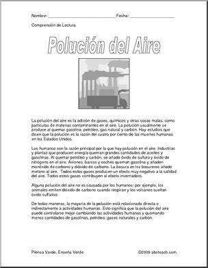 Spanish: ComprensiÃ›n de Lectura: La PoluciÃ›n del Aire (elementaria ...