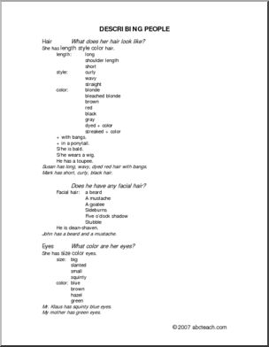 Rules: Adjective Order for Describing People (ESL) – Abcteach