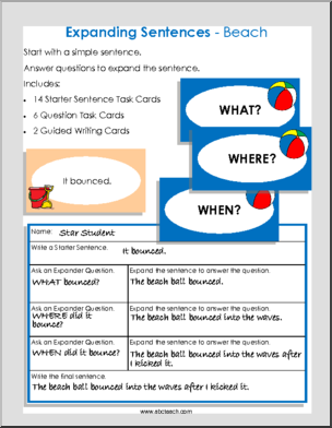 Expanding Sentences Task Cards: Beach – Abcteach