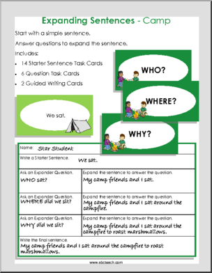 Expanding Sentences Task Cards: Camp – Abcteach