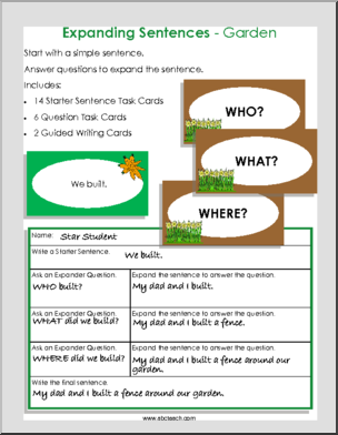 Expanding Sentences Task Cards: Garden – Abcteach