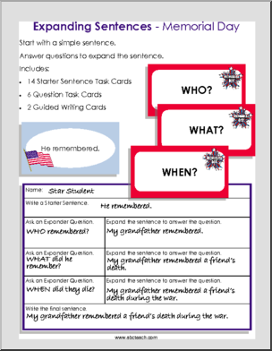 Expanding Sentences Task Cards: Memorial Day – Abcteach