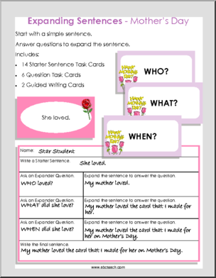 Expanding Sentences Task Cards: Mother’s Day – Abcteach