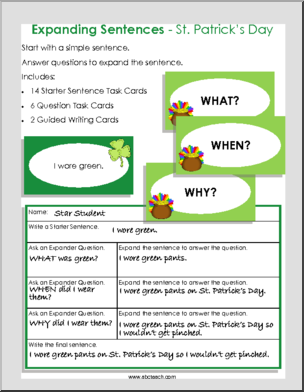 Expanding Sentences Task Cards: St. Patrick’s Day – Abcteach