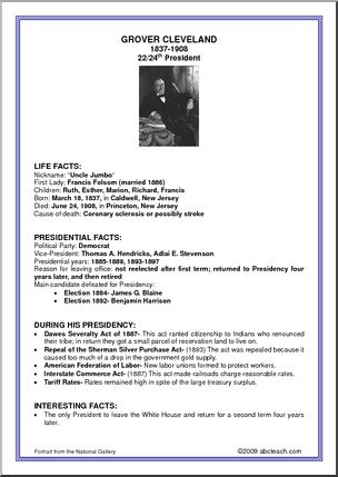 Fact Card: 22nd/24th President – Grover Cleveland – Abcteach