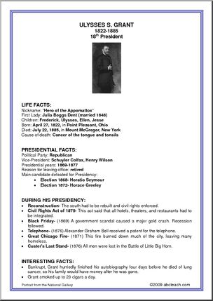 Fact Card: 18th President – Ulysses S. Grant – Abcteach