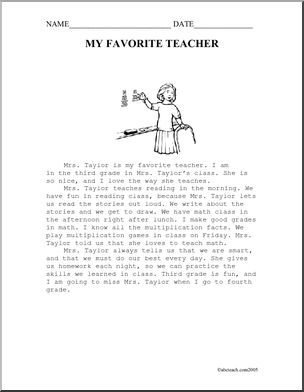 Fiction: My Favorite Teacher (elem) – Abcteach