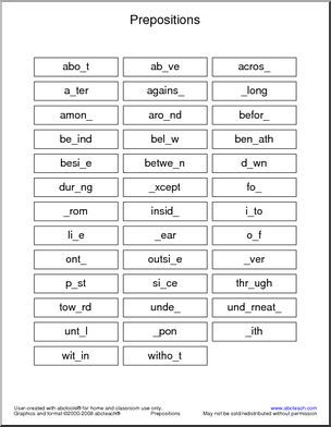 Prepositions Word Unscramble – Abcteach