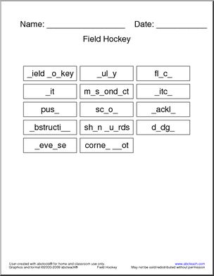 Missing Letters: Field Hockey Terminology – Abcteach