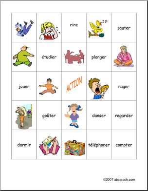 French: Bingo–verbes d’action – Abcteach