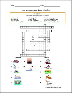 French: Mots croisÃˆs des vacances au bord d’un lac – Abcteach