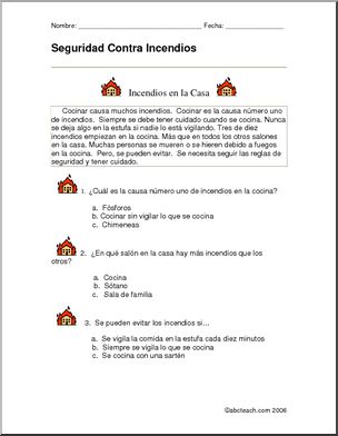 Spanish: ComprensiÃ›n de texto – Cuidado con los incendios (elementaria ...