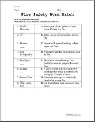 Matching: Fire Safety – Abcteach