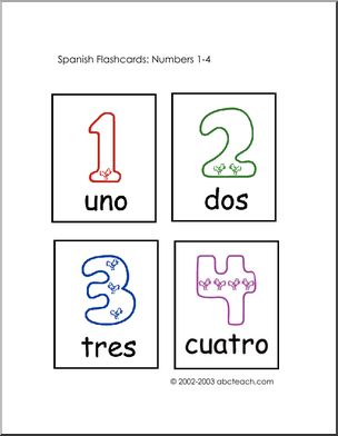 Spanish Flashcards: Numbers – 4 – Abcteach