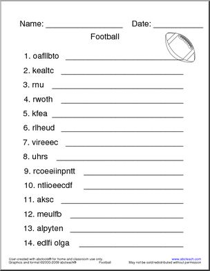 Unscramble the Words: Football Terminology – Abcteach