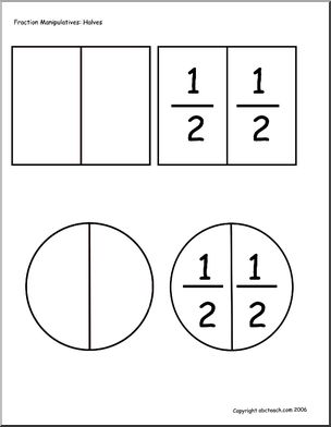 Fraction Manipulatives: Halves (b/w) – Abcteach