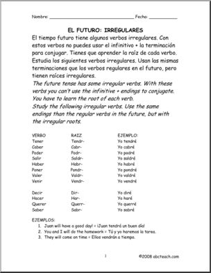 Spanish: El Futuro – Irregulares: InformaciÃ›n y prÂ·ctica (elementaria ...